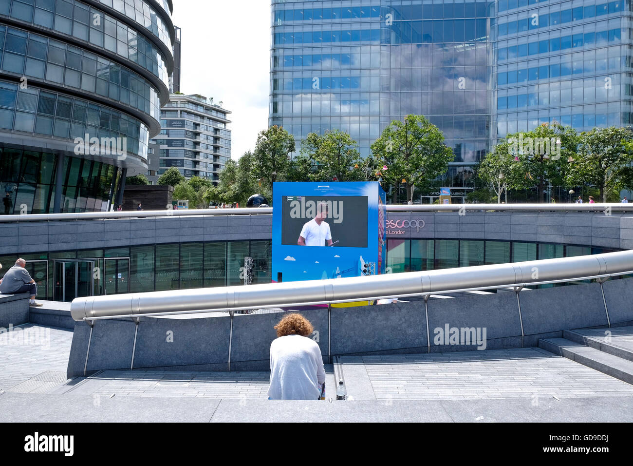 London, United Kingdom. Sunken amphitheater at City Hall known as The ...