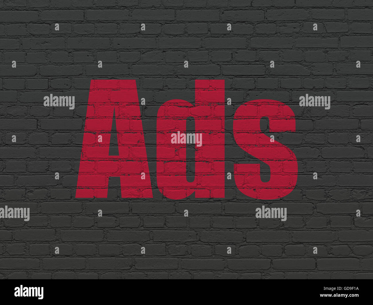 Advertising concept: Painted red text Ads on Black Brick wall ...