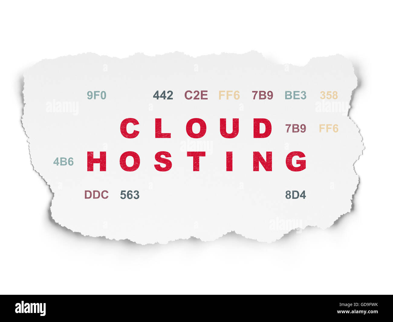 Cloud technology concept: Cloud Hosting on Torn Paper background Stock ...