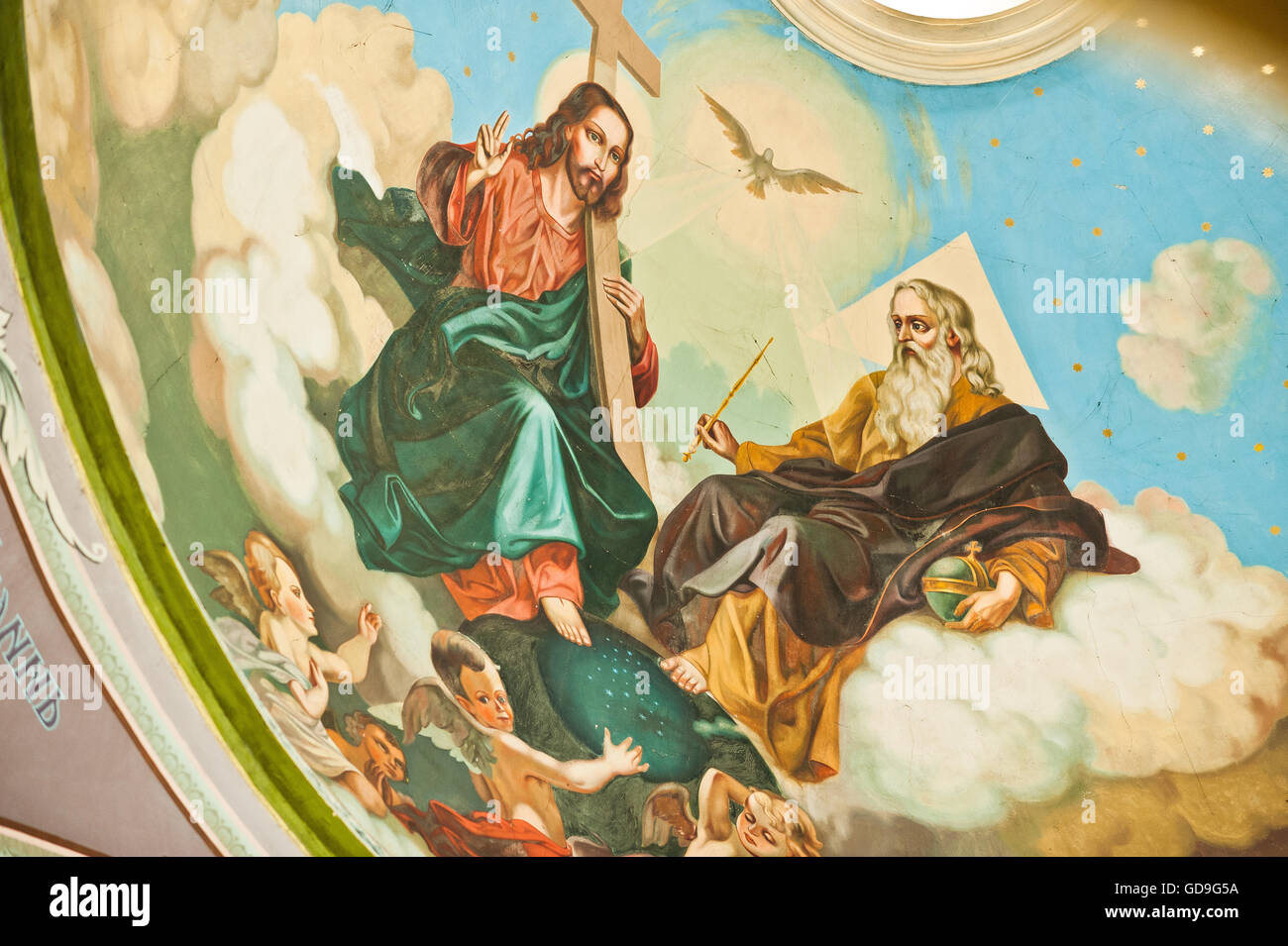 Painted icon of Jesus Christ with Lord on wall at church Stock Photo ...