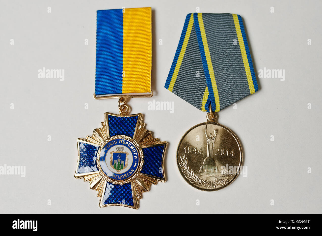 Ukrainian medal 70th war anniversary on white background Stock Photo ...
