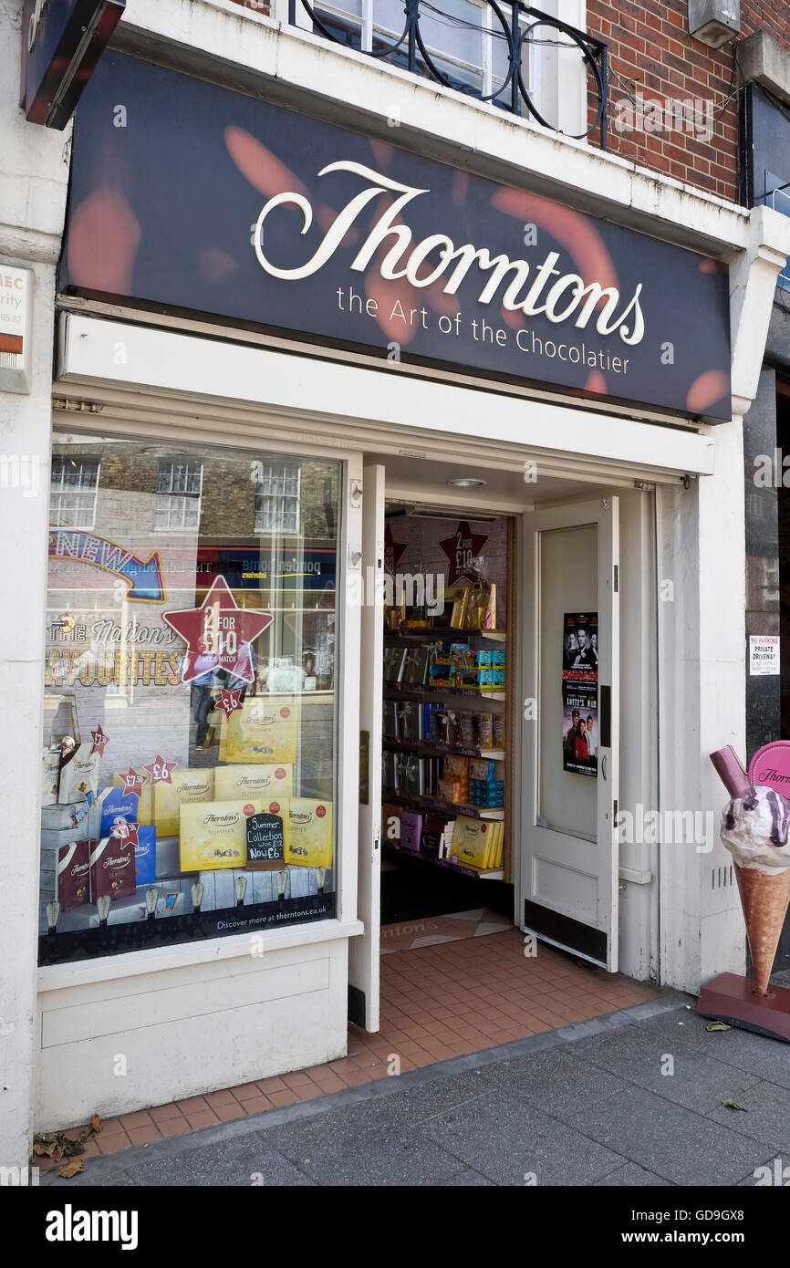 Brentwood UK. Thorntons Toffee retail store on a High Street in ...