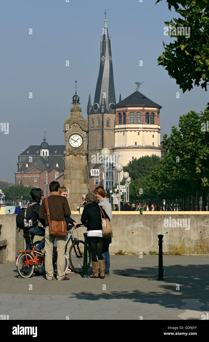 Rhine Promenade with Pegeluhr clock tower, Schlossturm tower and St ...