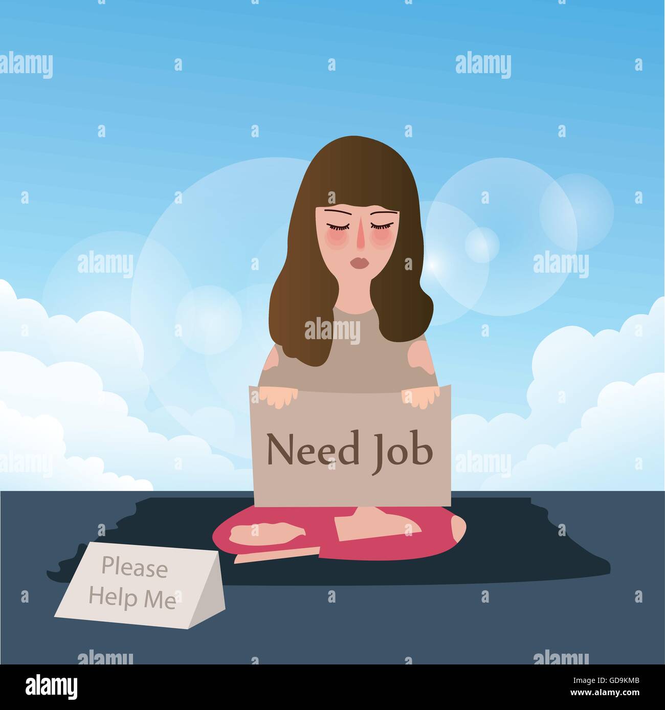 woman need job asking for help write in cardboard Stock Vector Image ...