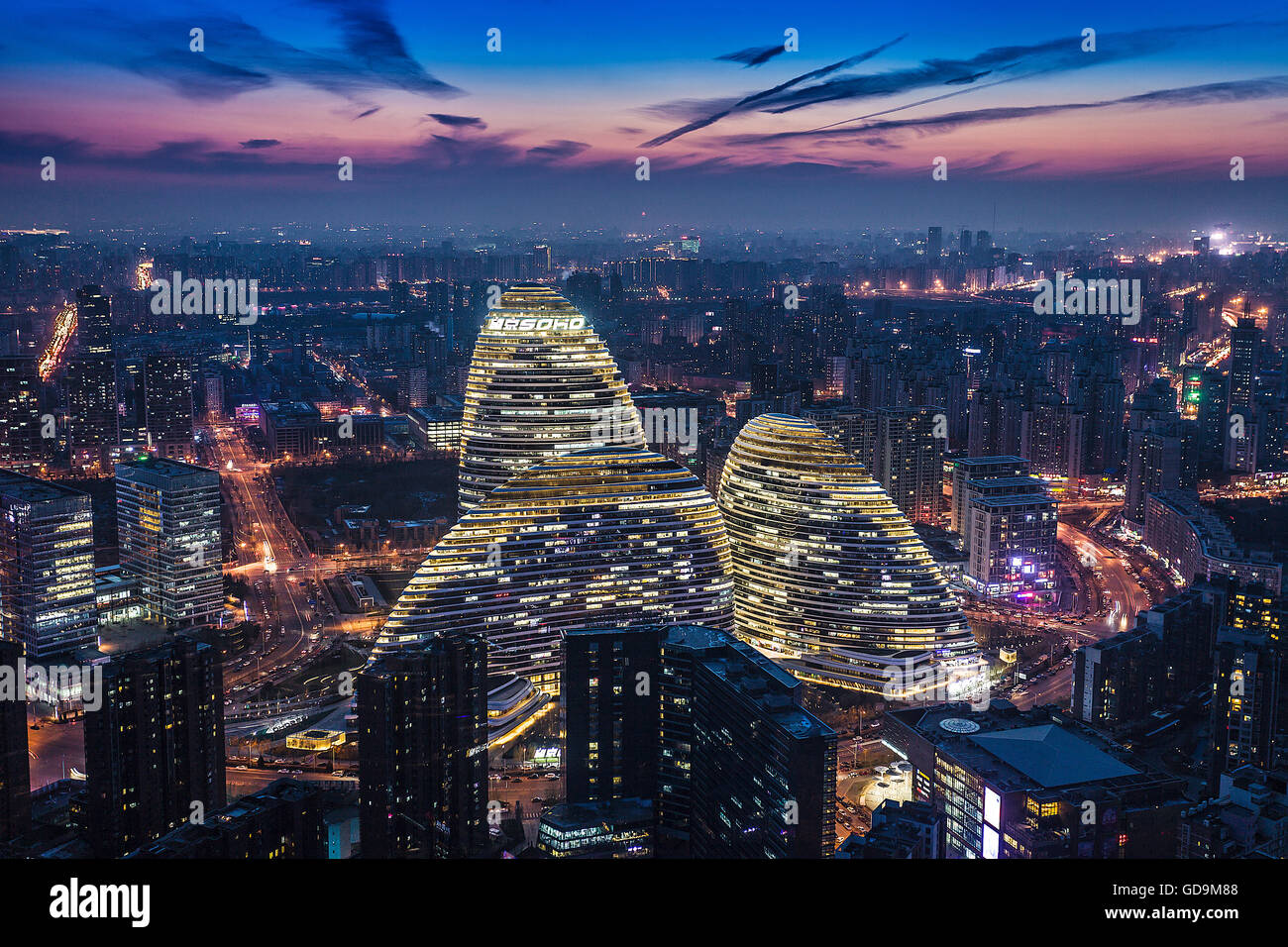 Wangjing soho night view architecture hi-res stock photography and ...