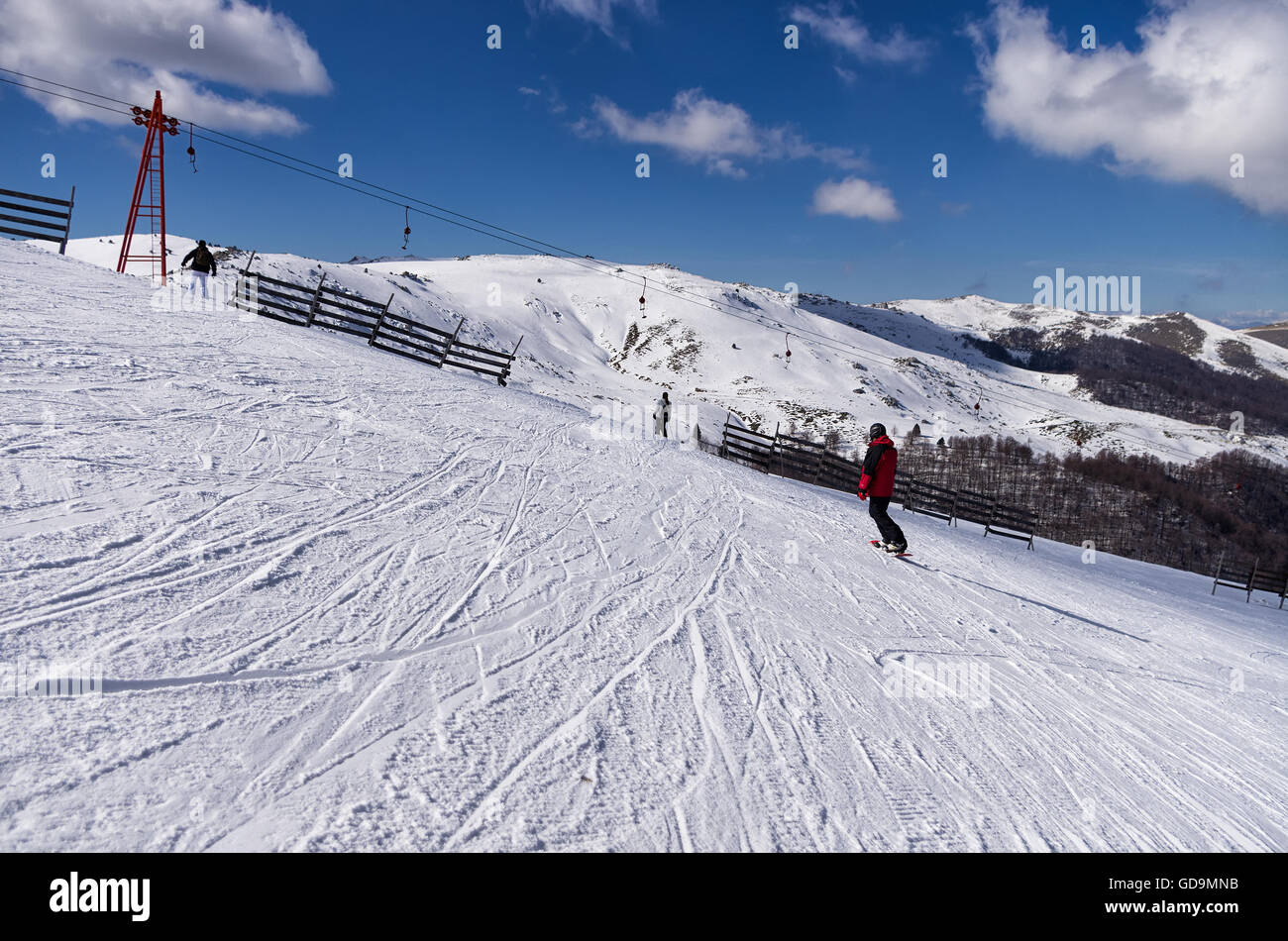 Snowy slope on Vermion mountain, in 3-5 Pigadia ski center, Naoussa ...