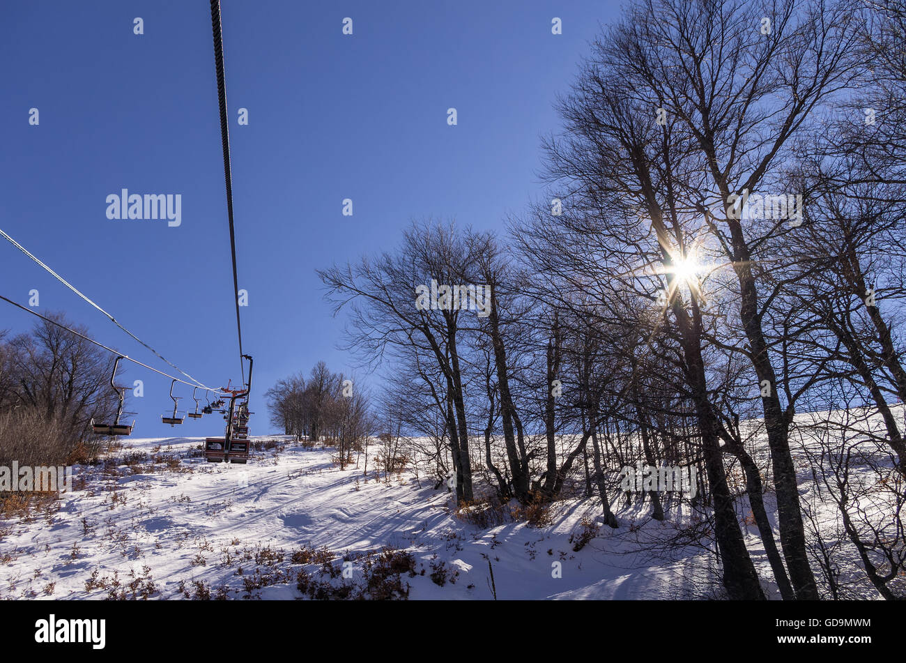 Snowy slope on Vermion mountain, in 3-5 Pigadia ski center, Naoussa ...