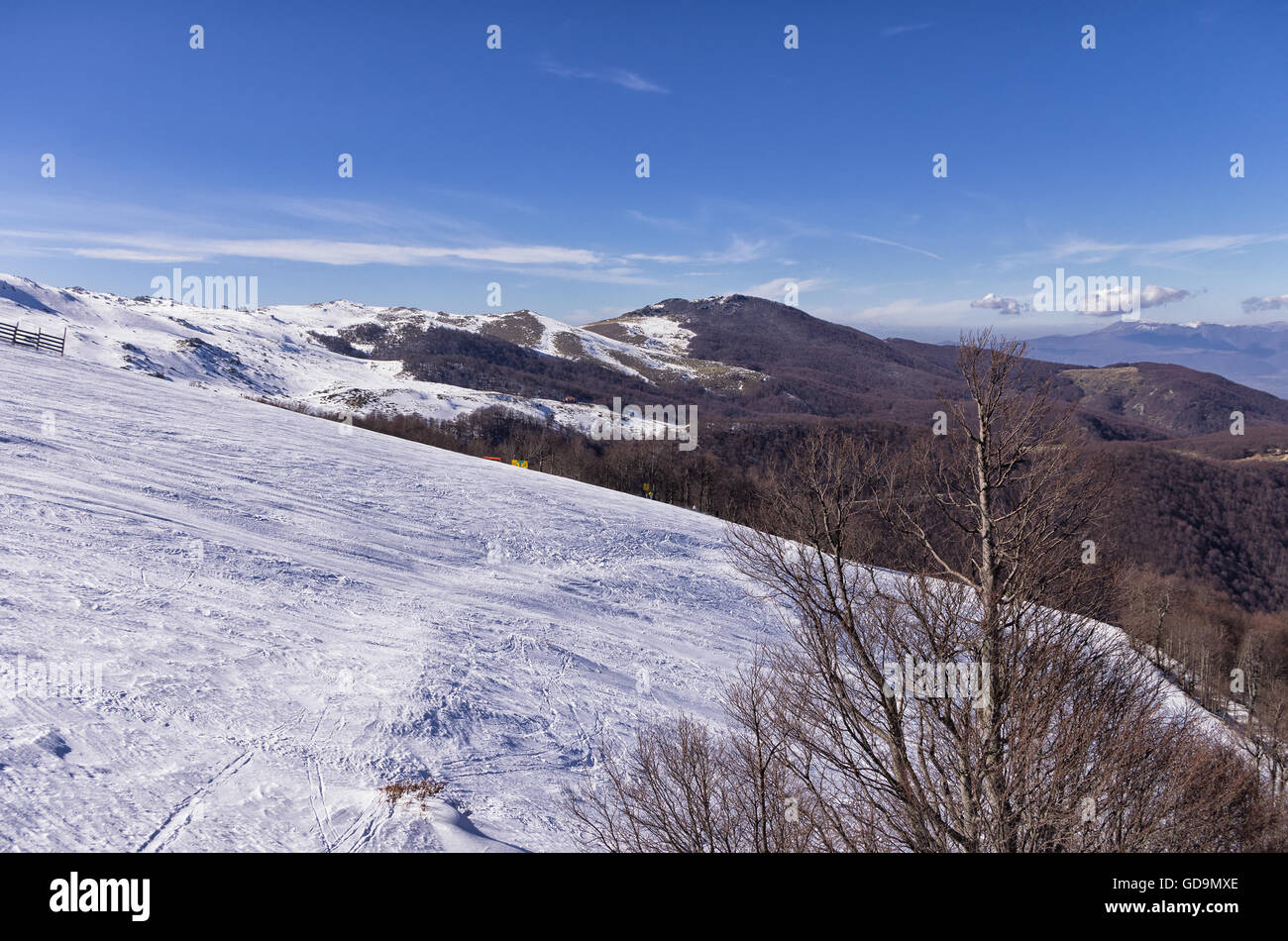 Snowy slope on Vermion mountain, in 3-5 Pigadia ski center, Naoussa ...