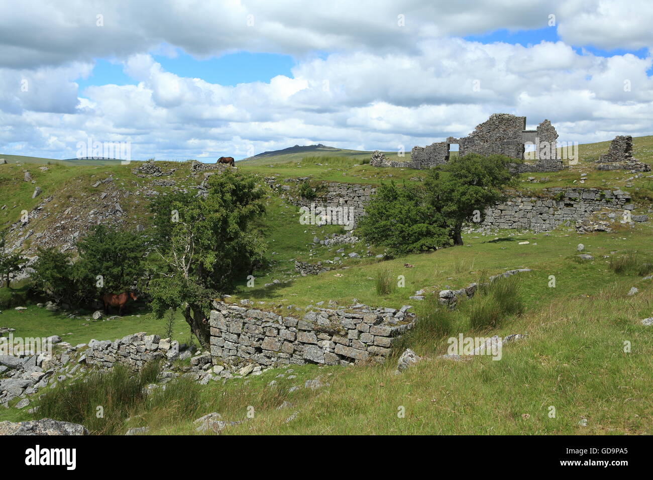 Foggintor - disused granite quarry building remains, Dartmoor national ...