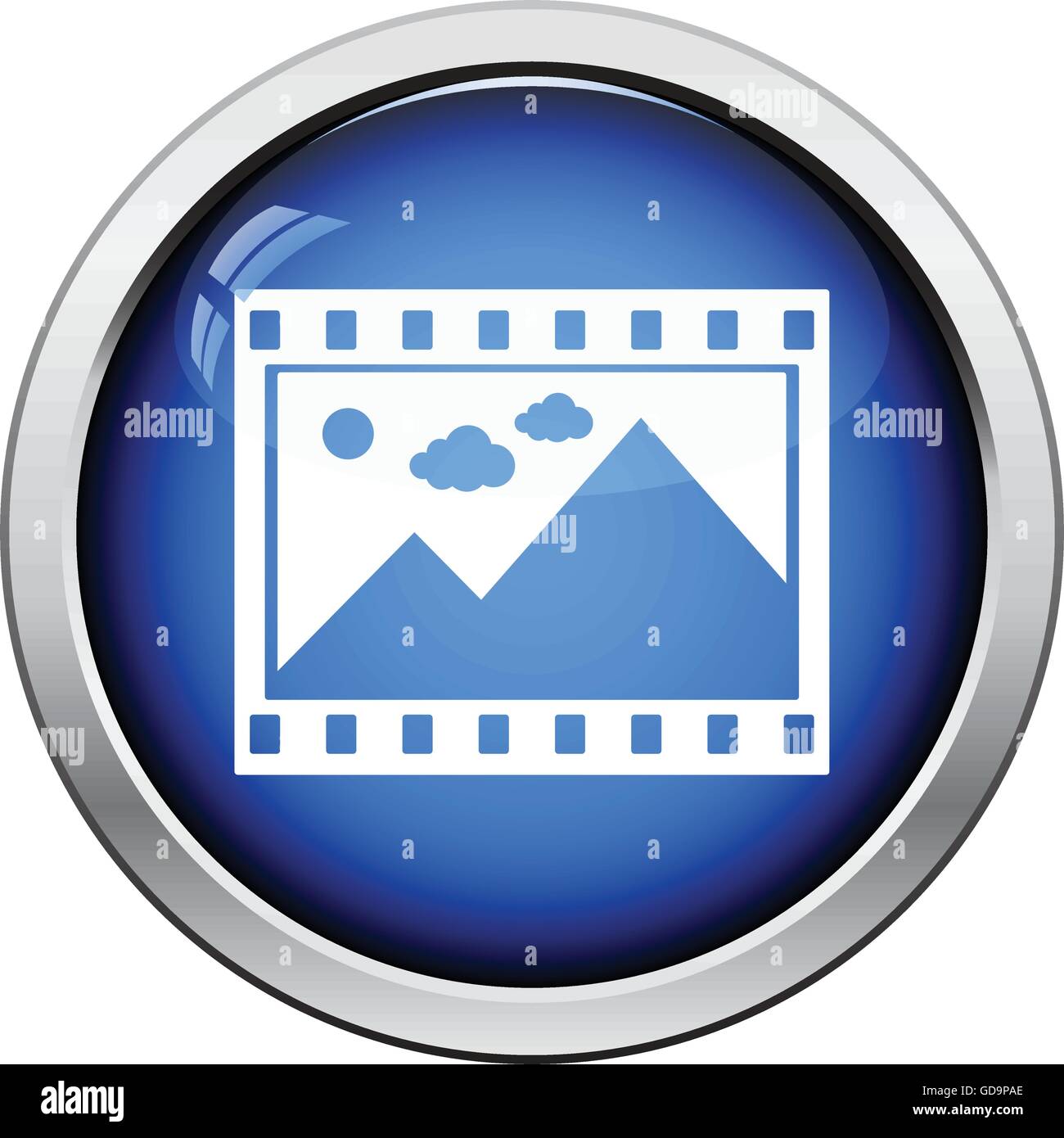 Film frame icon. Glossy button design. Vector illustration Stock Vector ...