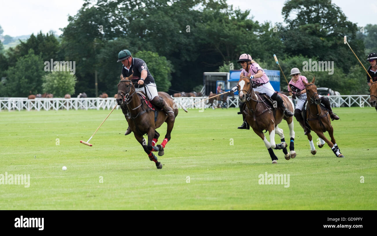 Polo action at the Dallas Burston polo grounds in Southam, Warwickshire ...