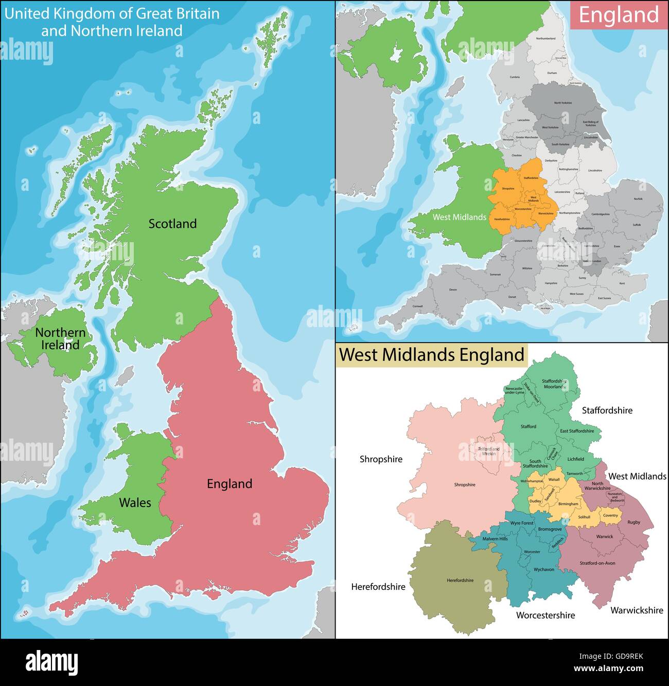 Map Midlands England Uk Midlands Map Fotos Und Bildmaterial In Hoher