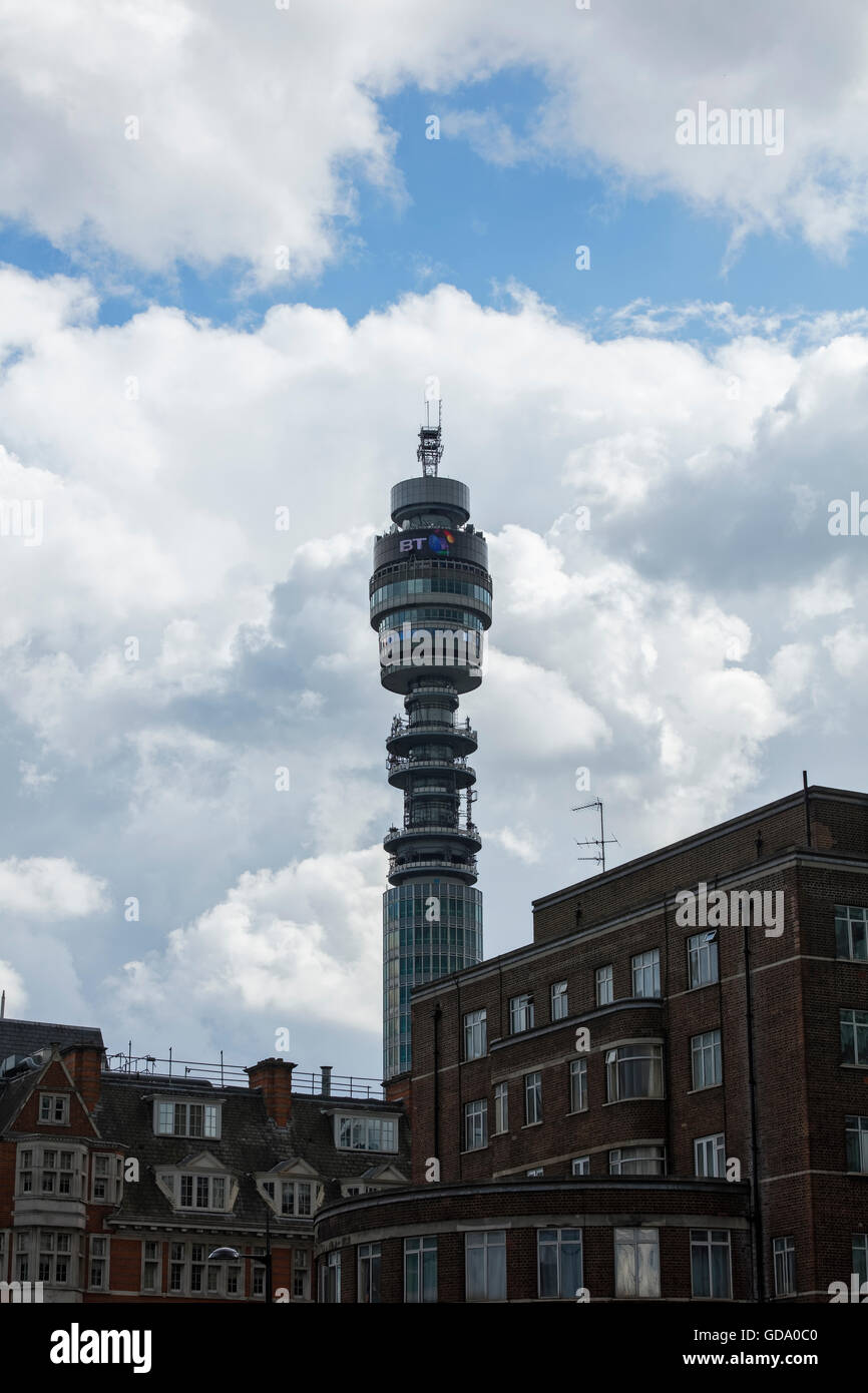 The BT Tower or British Telecoms tower building taken from Euston Road ...