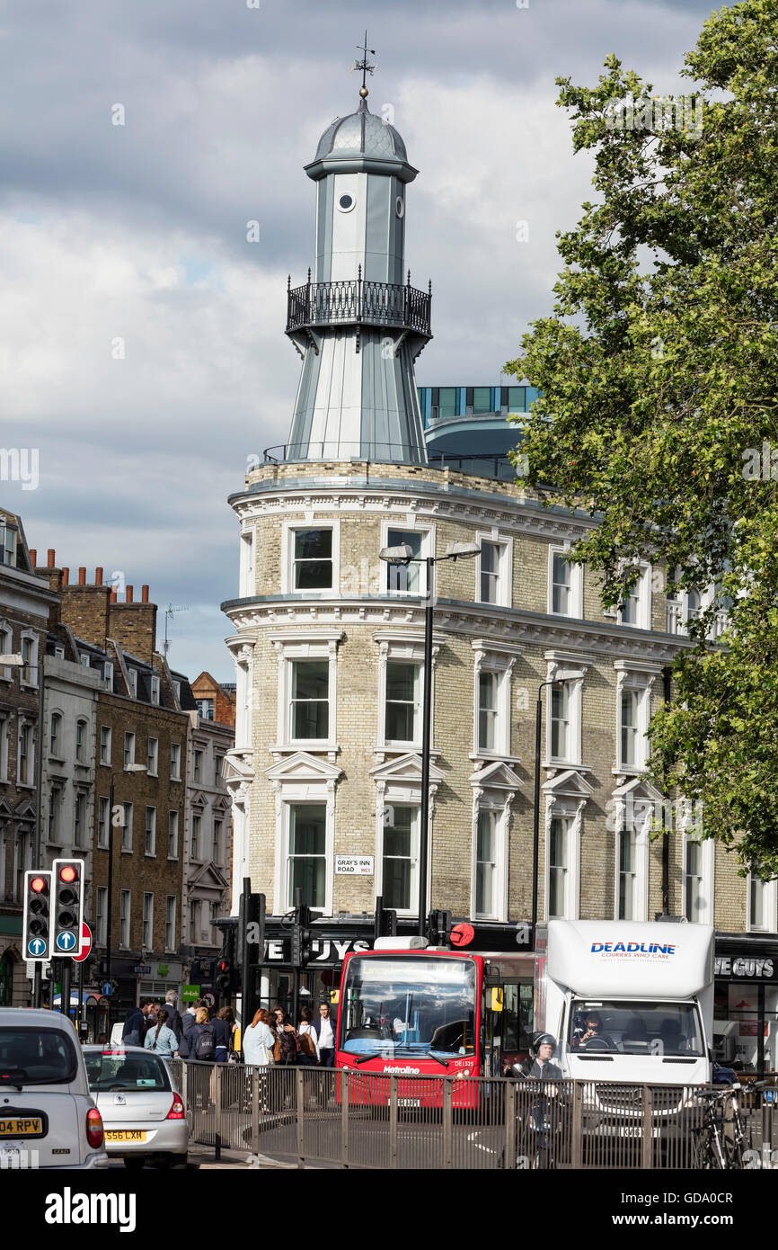 Street scene in London near Kings Cross Station with the Lighthouse ...