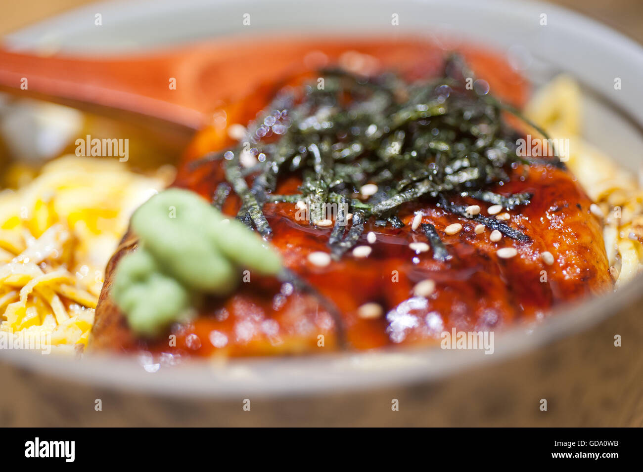 traditional Japanese ramen noodles with unagi eel on top Stock Photo ...