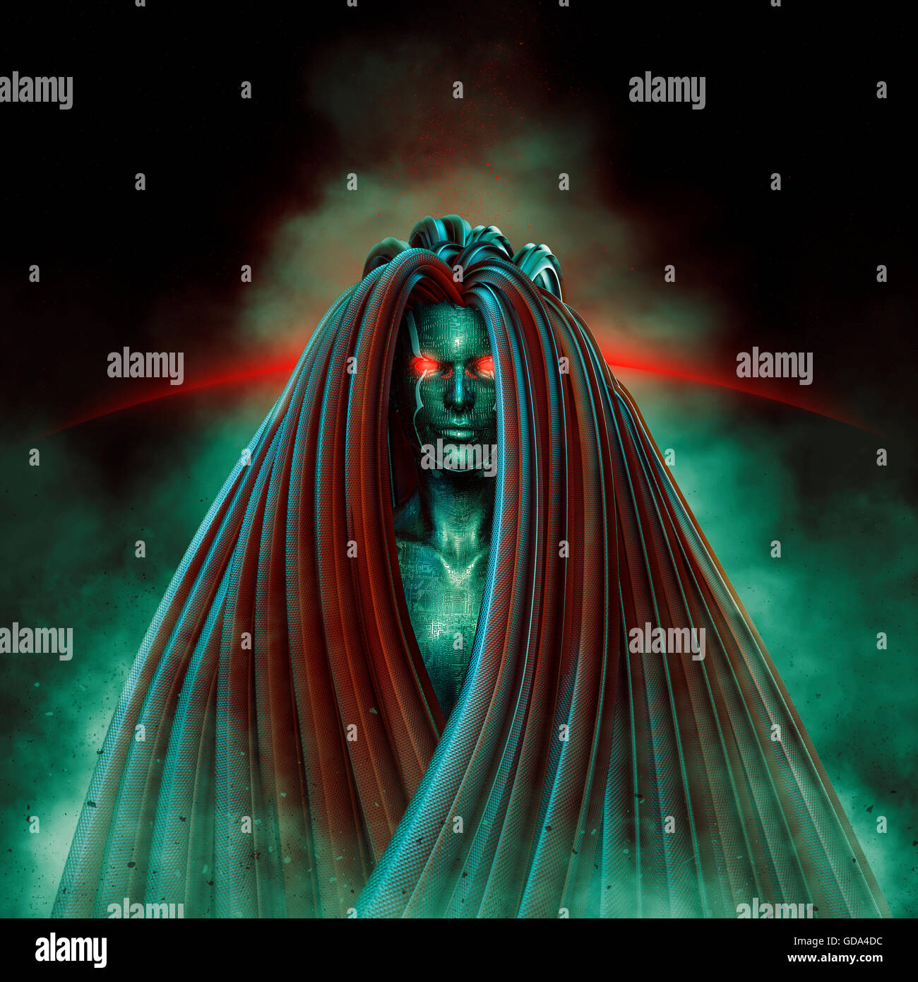 Science fiction Medusa / 3D illustration of futuristic female Medusa ...