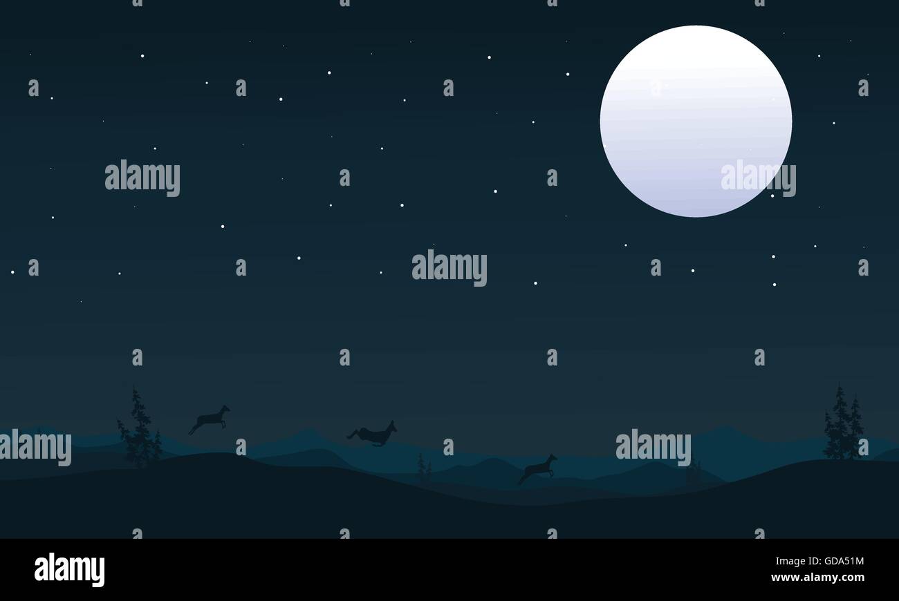 Christmas deer at night scenery of silhouette Stock Vector Image & Art ...