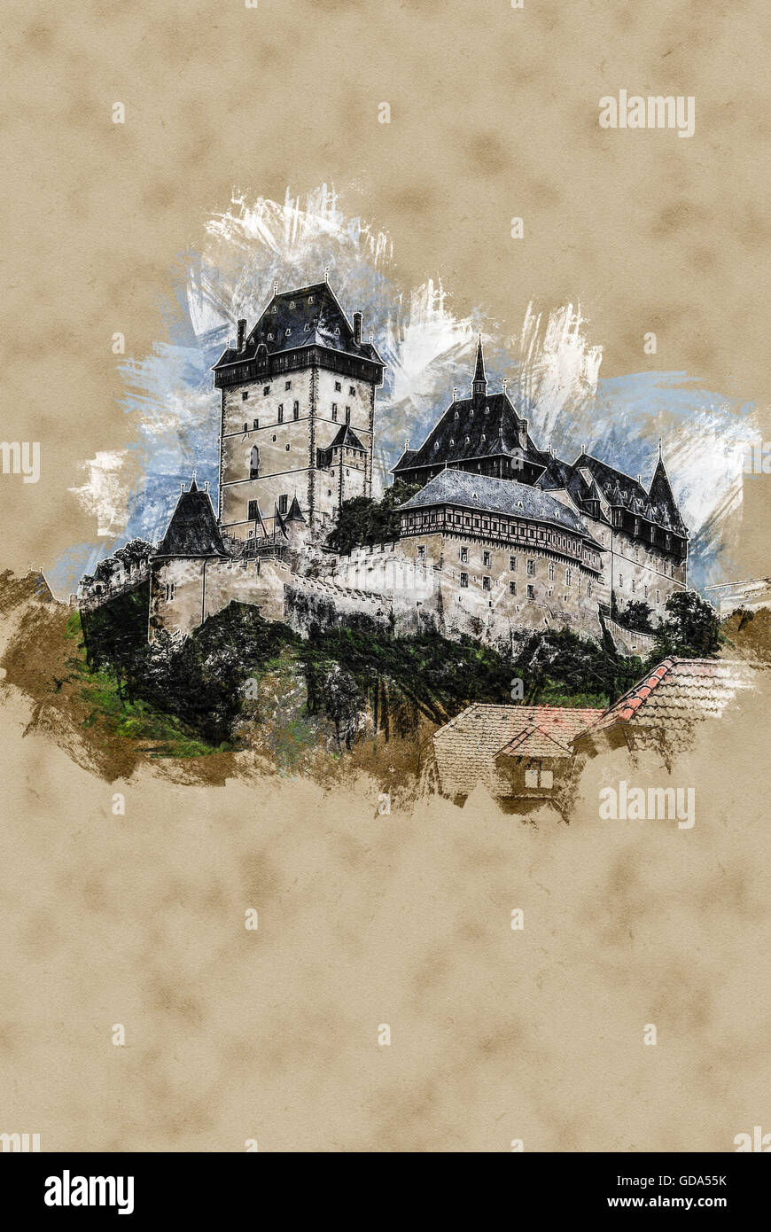 Karlstejn castle on green hill, Prague Stock Photo - Alamy