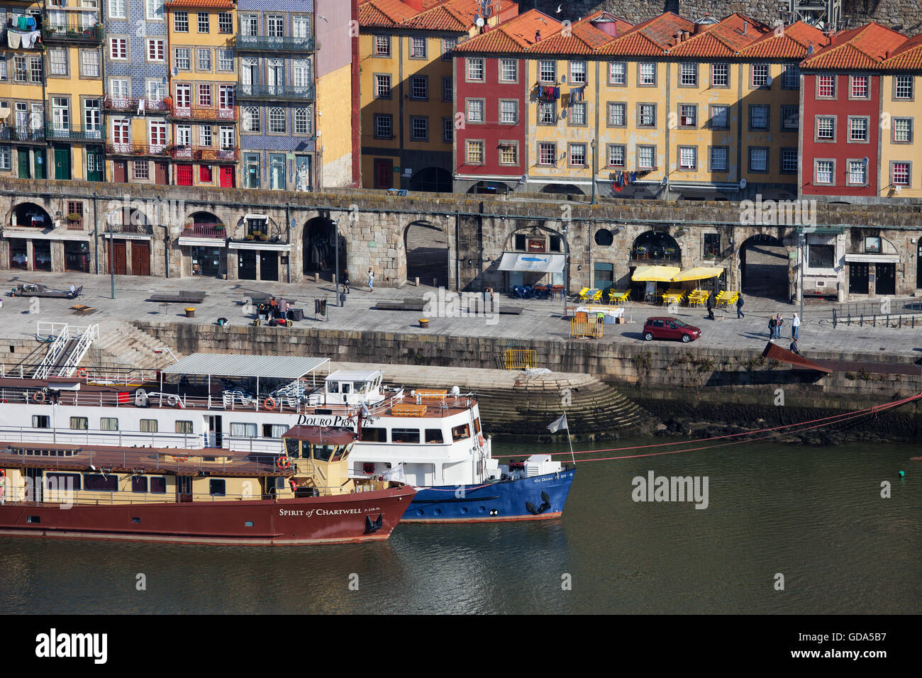 Ribeira promenade along Douro River in city of Porto, Portugal Stock ...