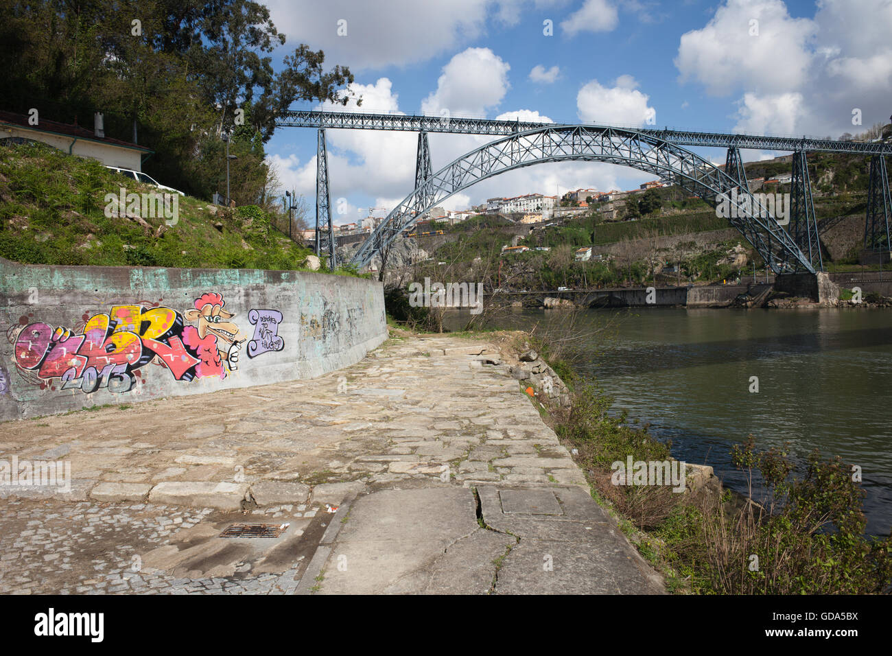 Maria Pia Bridge in Porto, Portugal, iron railway arch bridge over ...