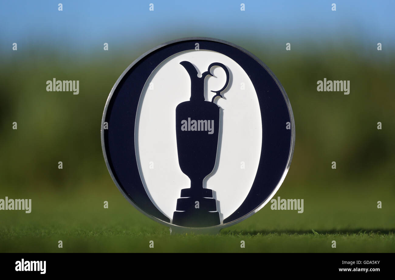 A general view of Open signage during day one of The Open Championship ...