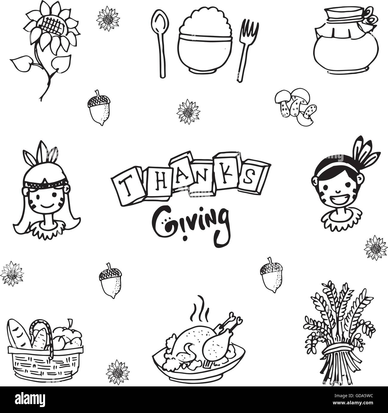 Doodle of Thanksgiving flat hand draw Stock Vector Image & Art - Alamy