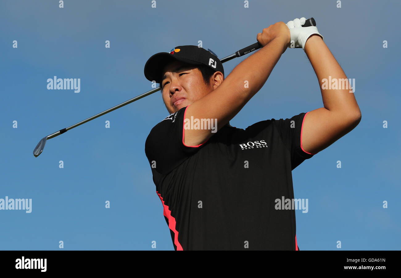 Korea's Byeong-Hun An tees off the 3rd during day one of The Open ...