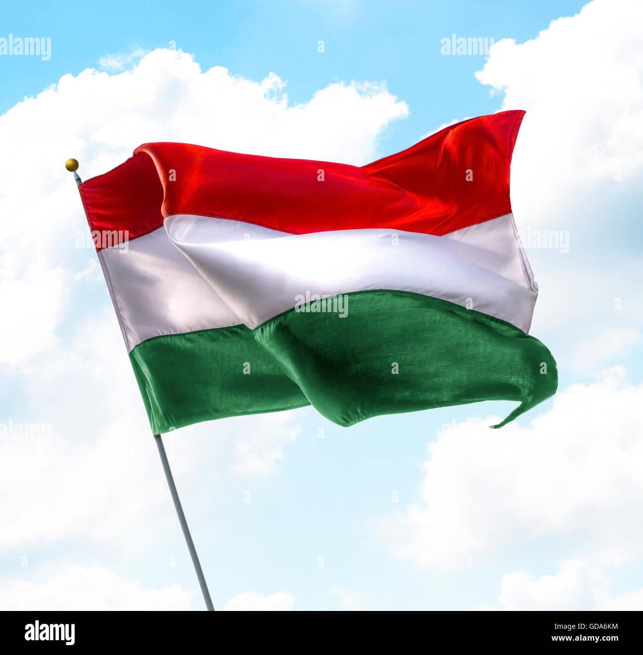 Hungary flag waving in wind hi-res stock photography and images - Alamy