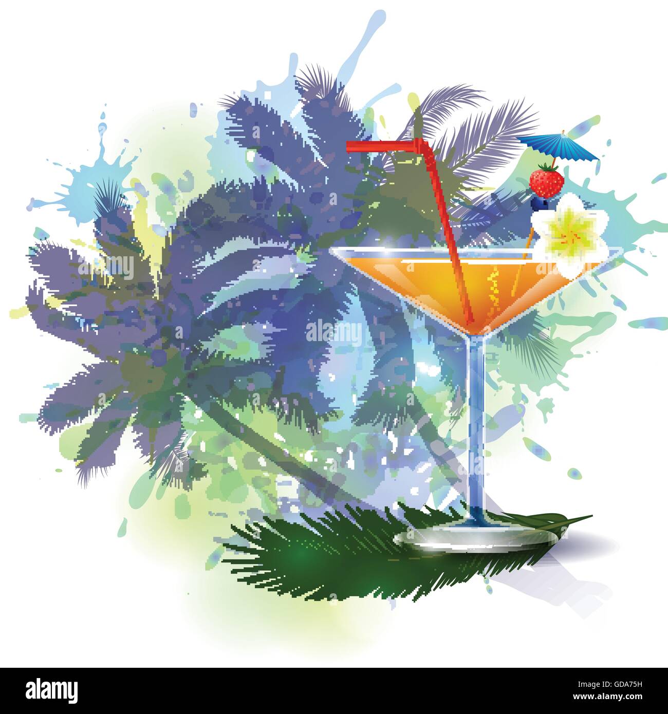 Summer background with palm trees and juice Stock Vector Image & Art ...
