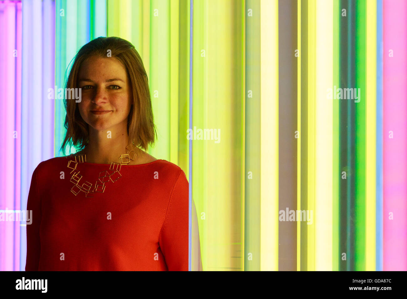 London, UK. 13 July 2016. Artist Liz West poses with her art ...