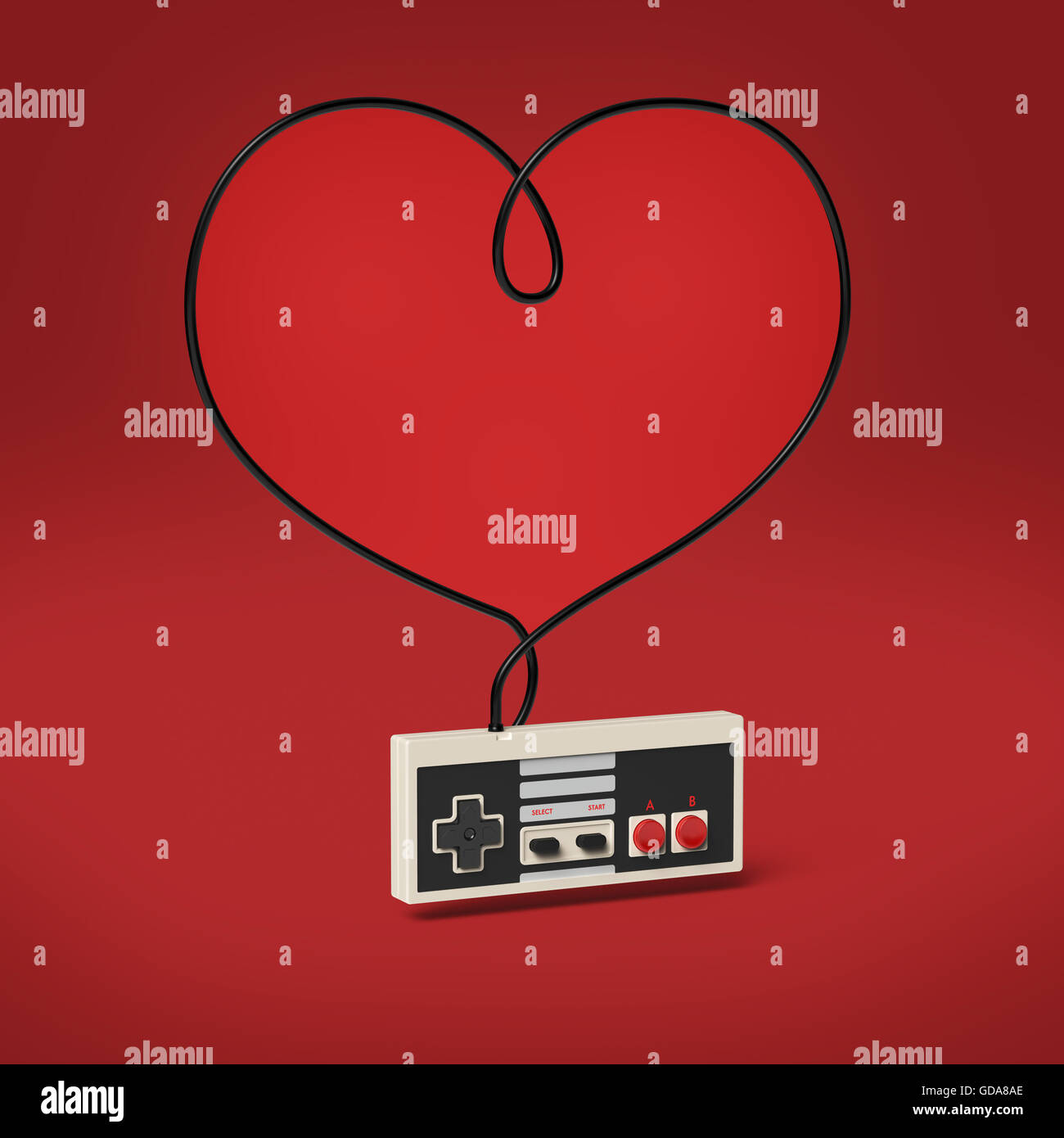 old gamepad vintage controller love gaming concept background heart 3d ...