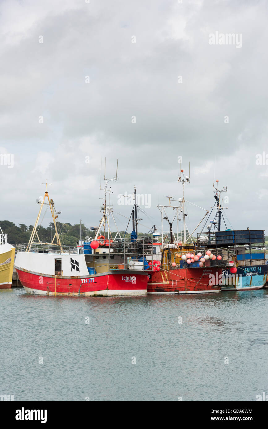 A trawler commercial fishing boat moored in the harbour at Padstow ...