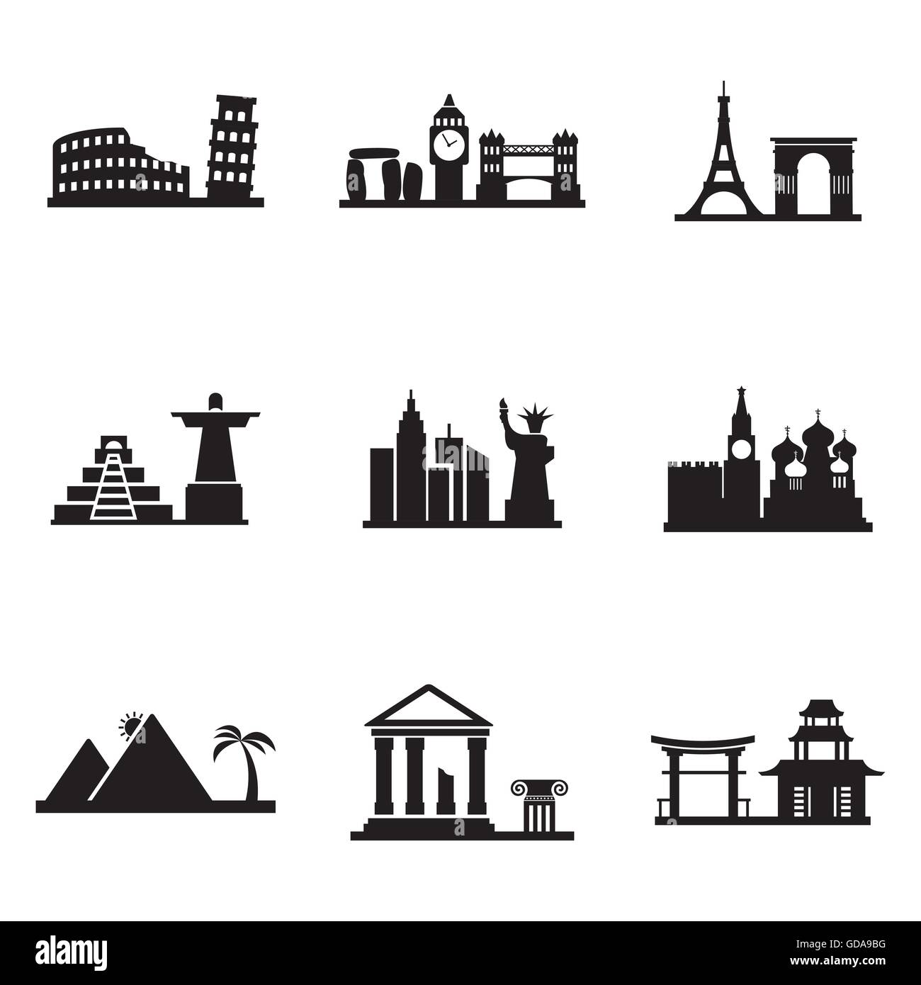 Vector black landmarks icons set Stock Vector Image & Art - Alamy