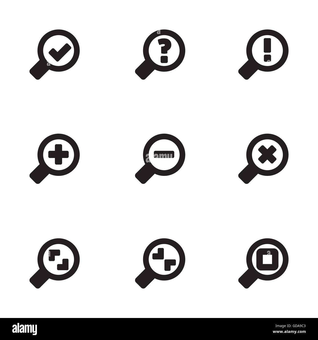 Vector Black Magnifying Glass Icons Set Stock Vector Image And Art Alamy