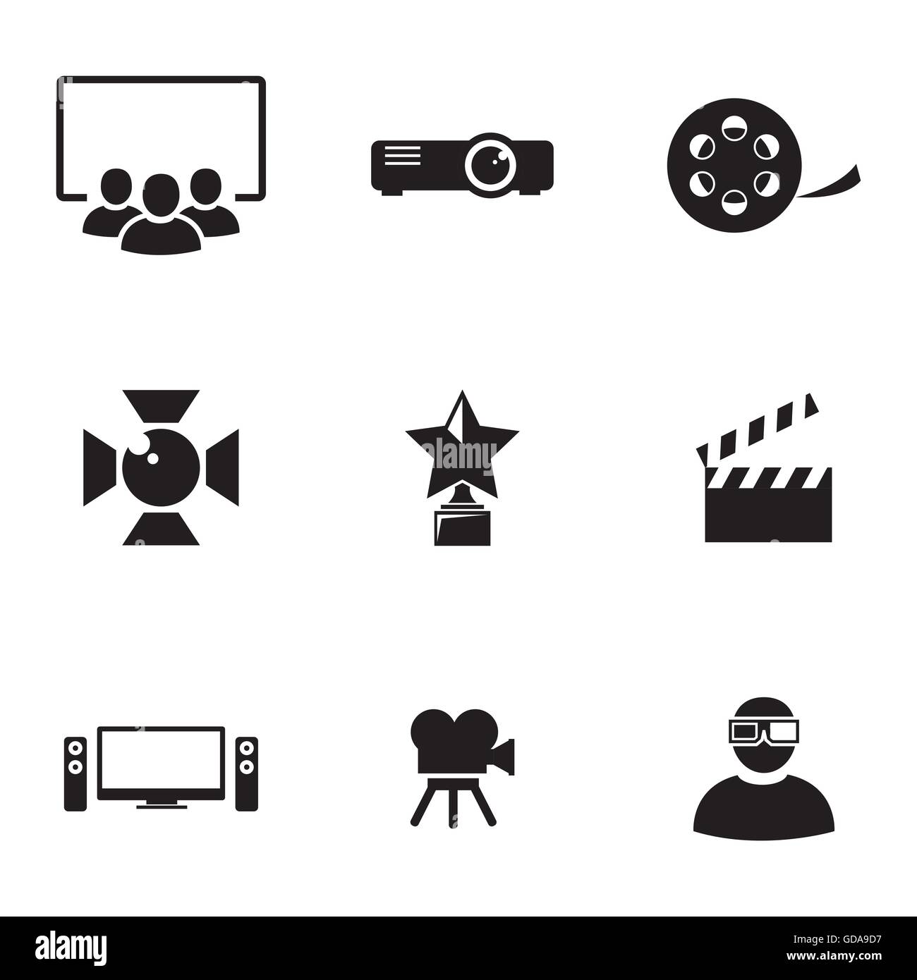 Vector black movie icons set Stock Vector Image & Art - Alamy
