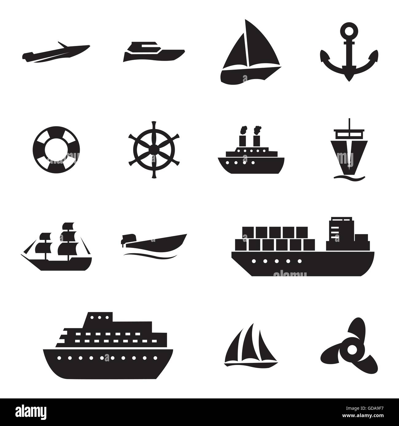 Vector black ship and boat icons set Stock Vector Image & Art - Alamy