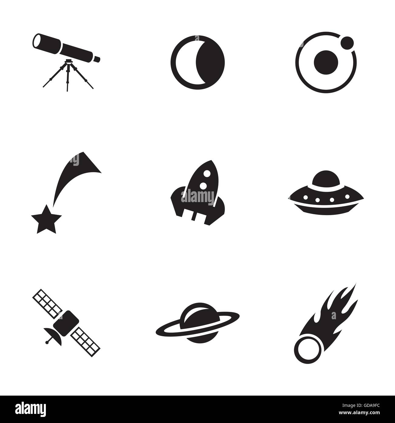 Vector black space icons set Stock Vector Image & Art - Alamy