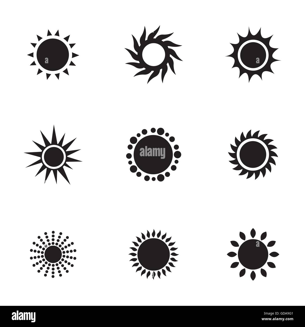 Vector black sun icons set Stock Vector Image & Art - Alamy