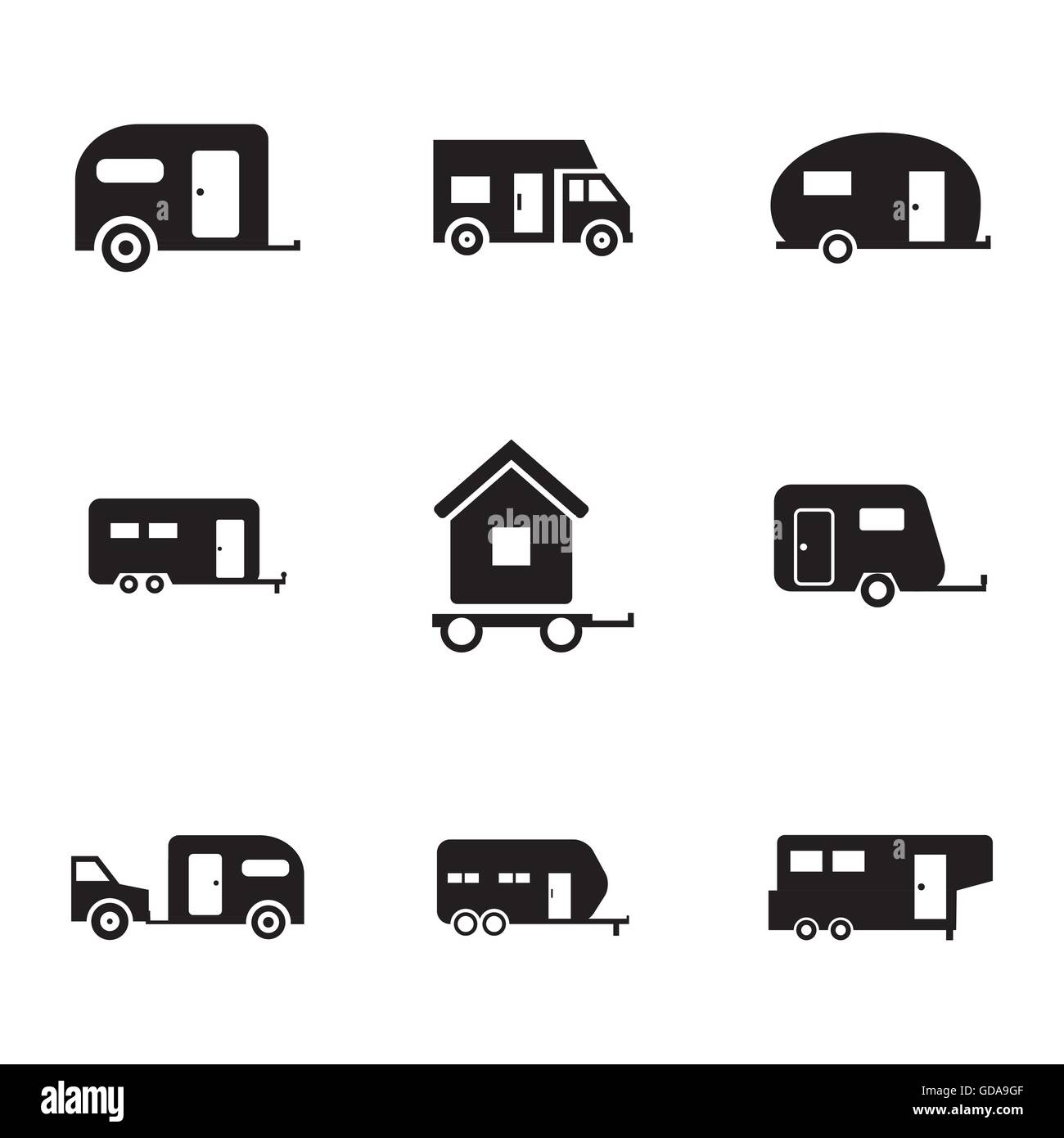 Vector black trailer icons set Stock Vector Image & Art - Alamy