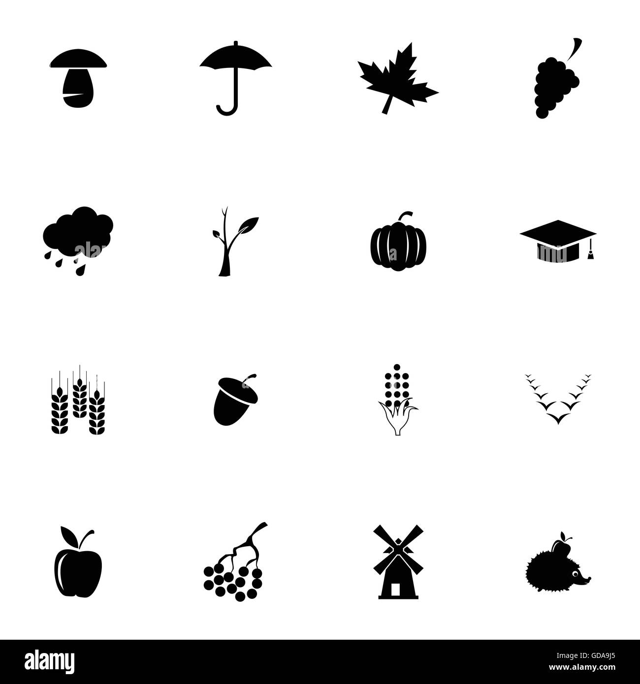 Autumn nature icons collection Black and White Stock Photos & Images ...