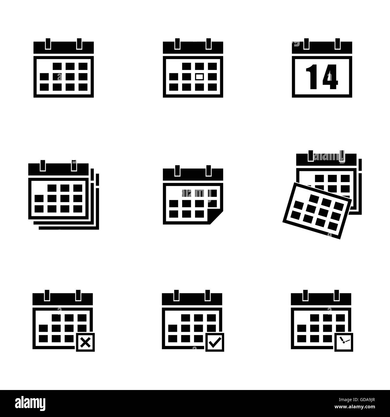 Vector black calendar icons set Stock Vector Image & Art - Alamy
