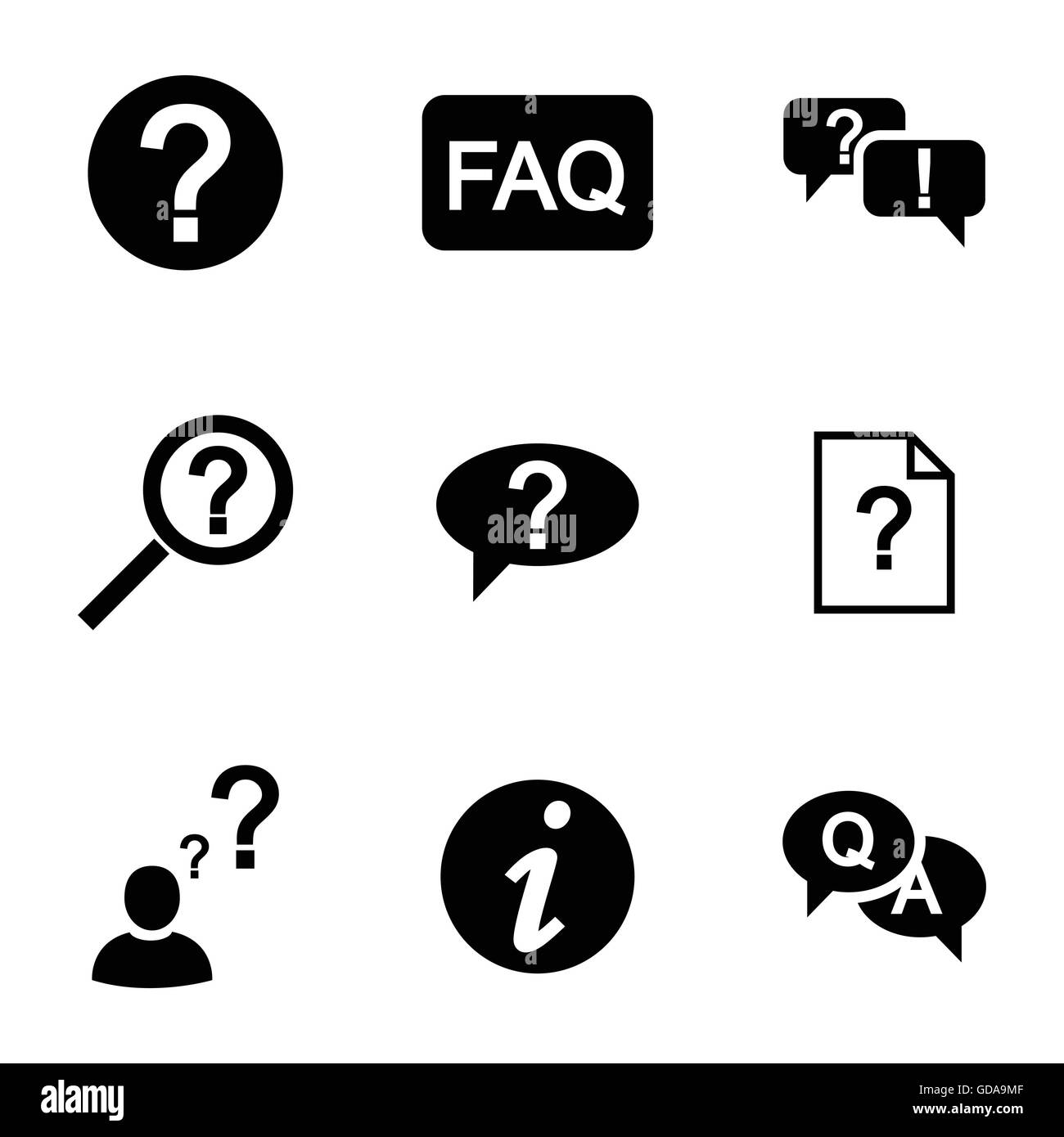 Vector black FAQ icons set Stock Vector Image & Art - Alamy