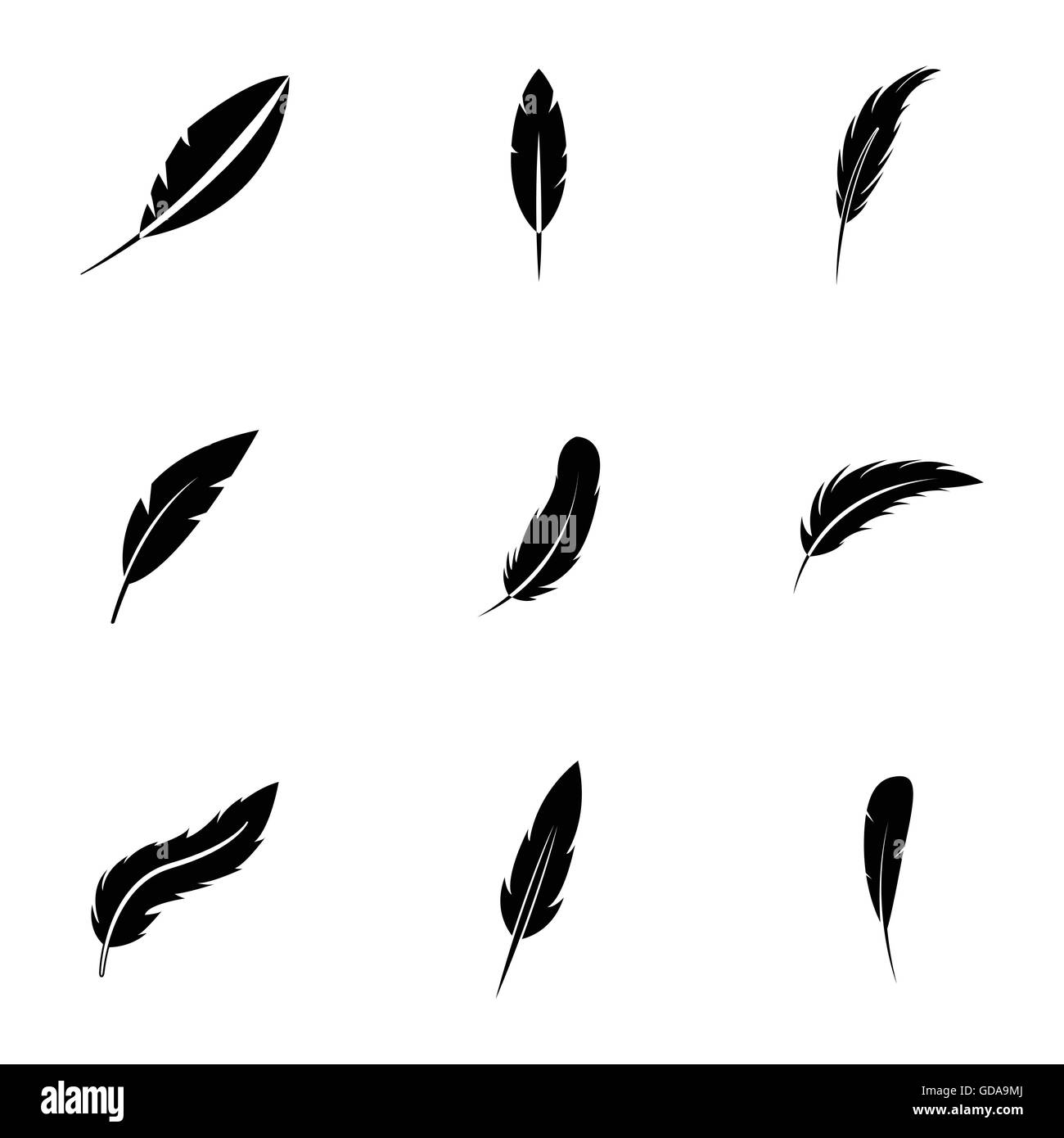 Vector black feather icons set Stock Vector Image & Art - Alamy
