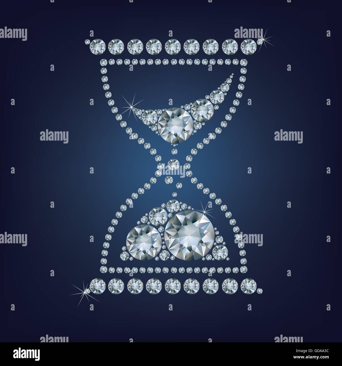 Hourglass vector icon made up a lot of diamonds on the black background ...