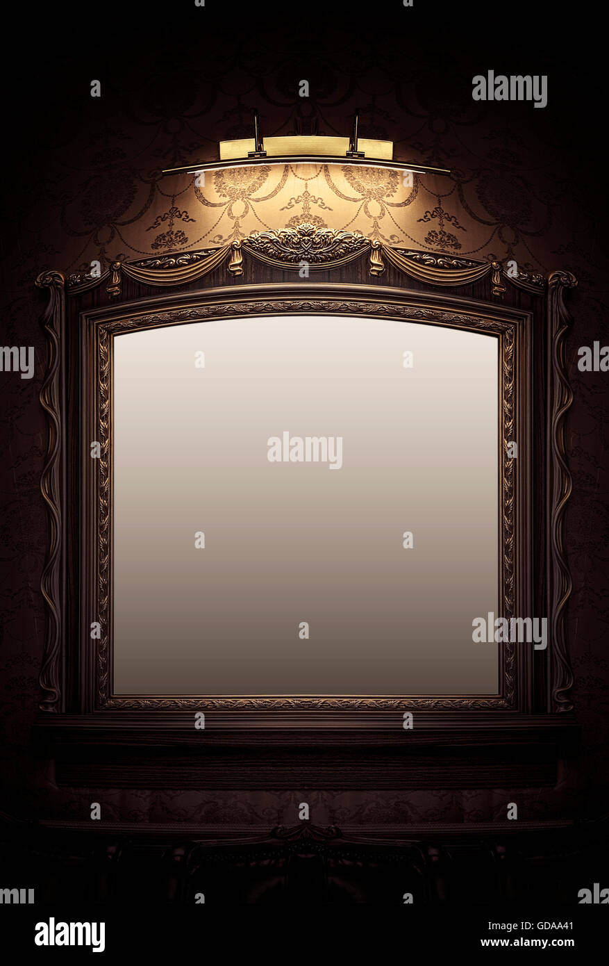 Dark Room Vintage Mirror with Light on Top Stock Photo - Alamy