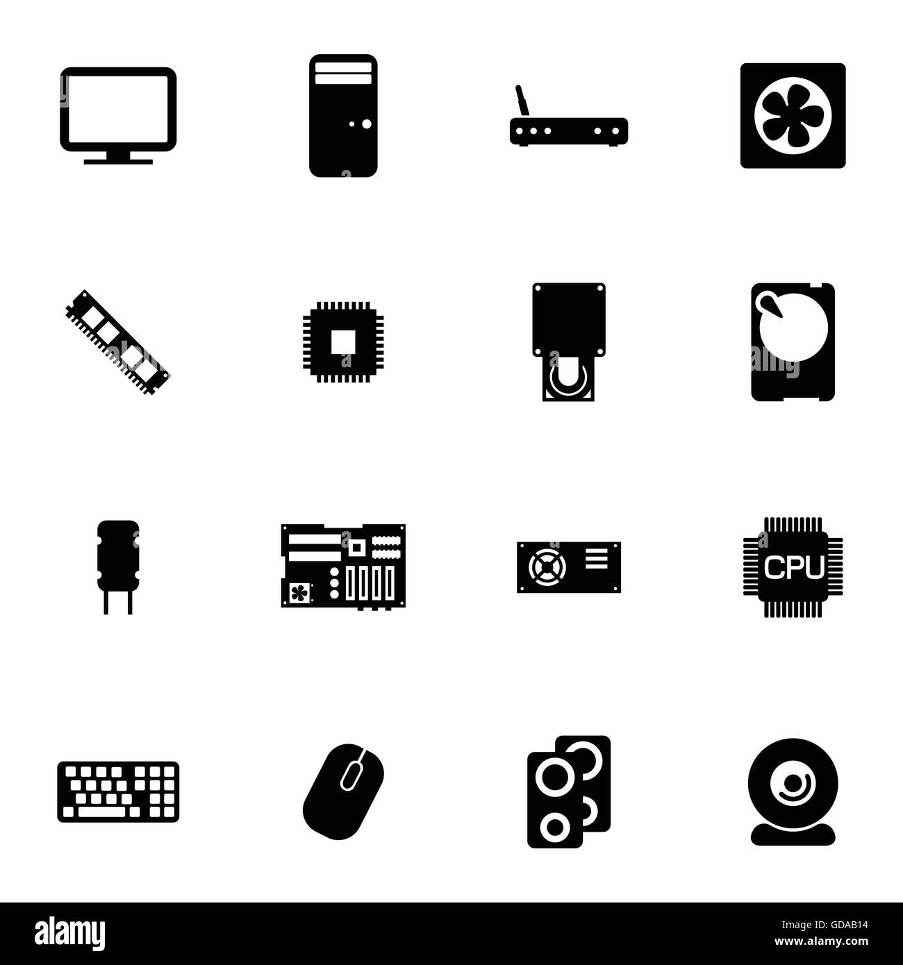 Computer parts icons black hi-res stock photography and images - Alamy