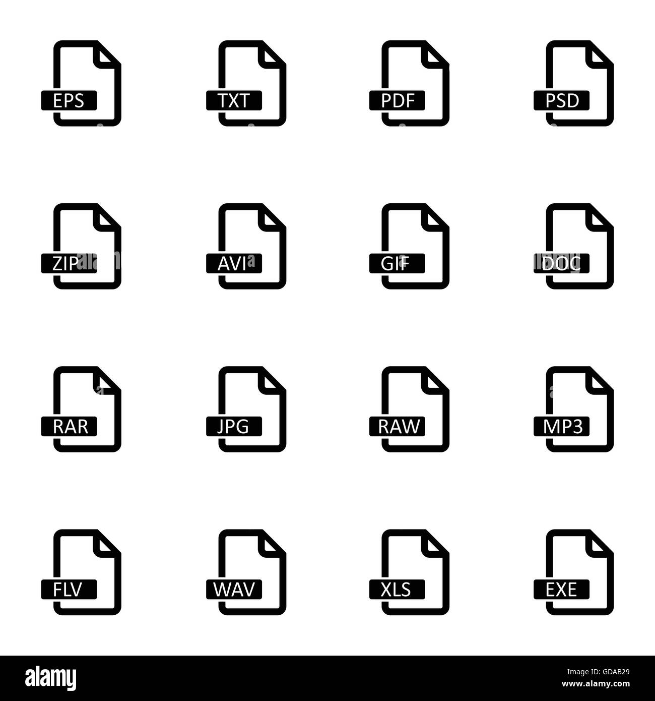 Vector black file format icons set Stock Vector Image & Art - Alamy