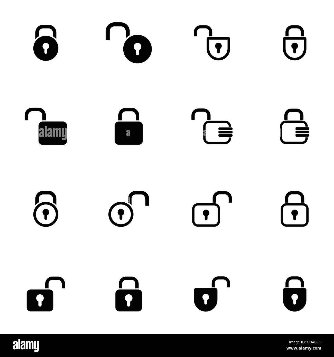 Open and closed padlock icons lock Black and White Stock Photos ...
