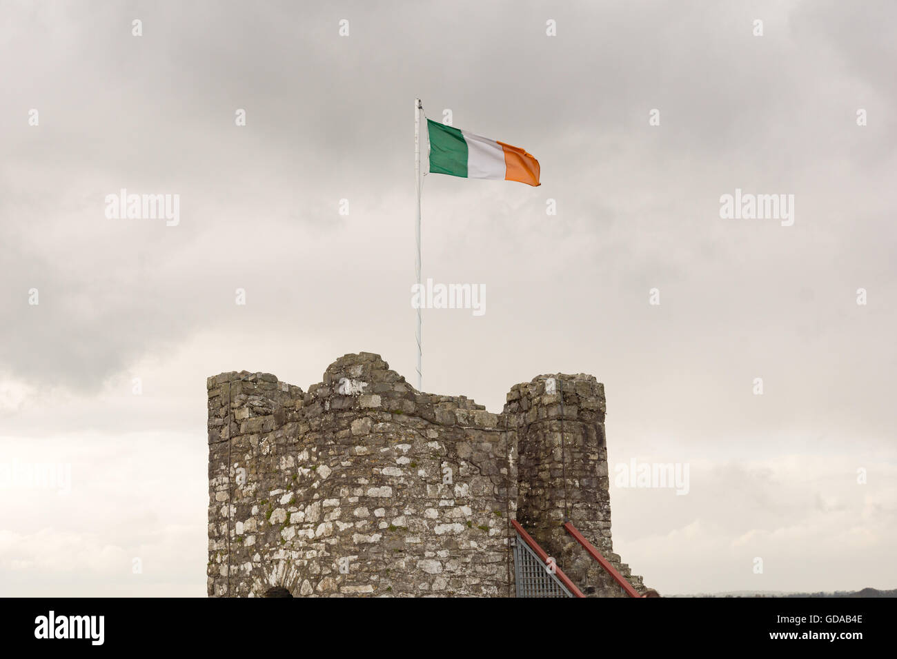 Ireland, County Meath, castle tower with Irish flag Stock Photo - Alamy