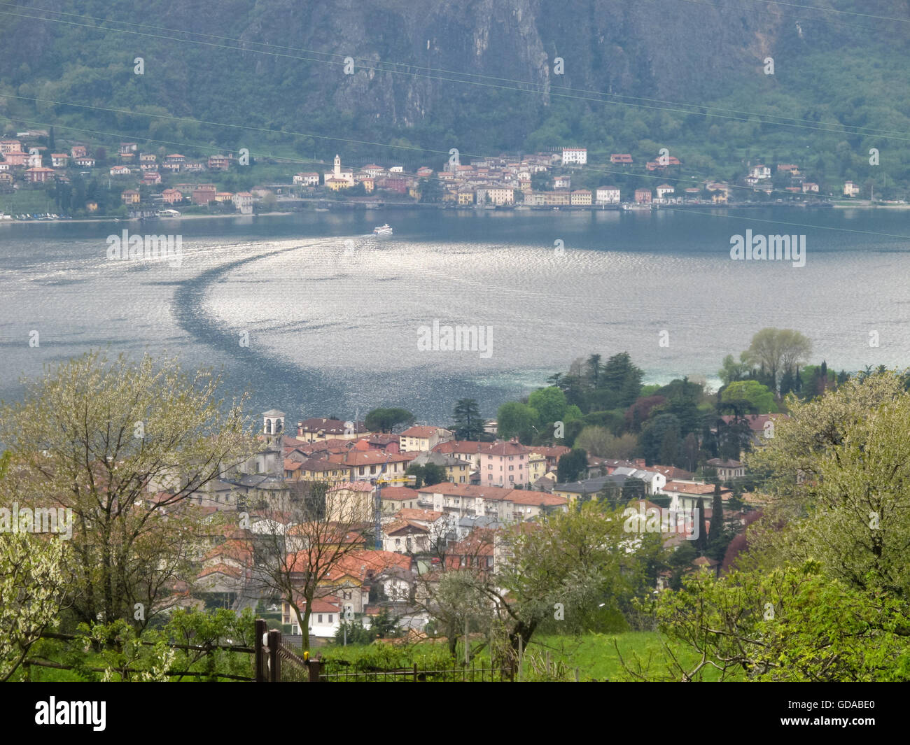 Italy, Lombardy, Mandello del Lario, settlement on the water, view of ...